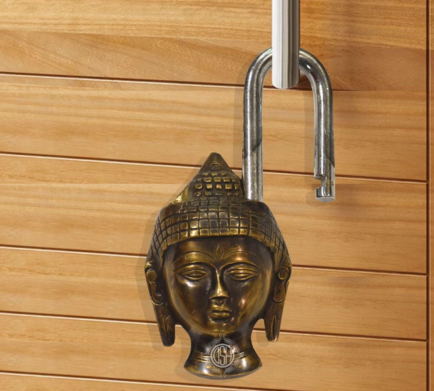 Brass Buddha Face Design Functional Padlock Lock with 2 Keys Fully ...